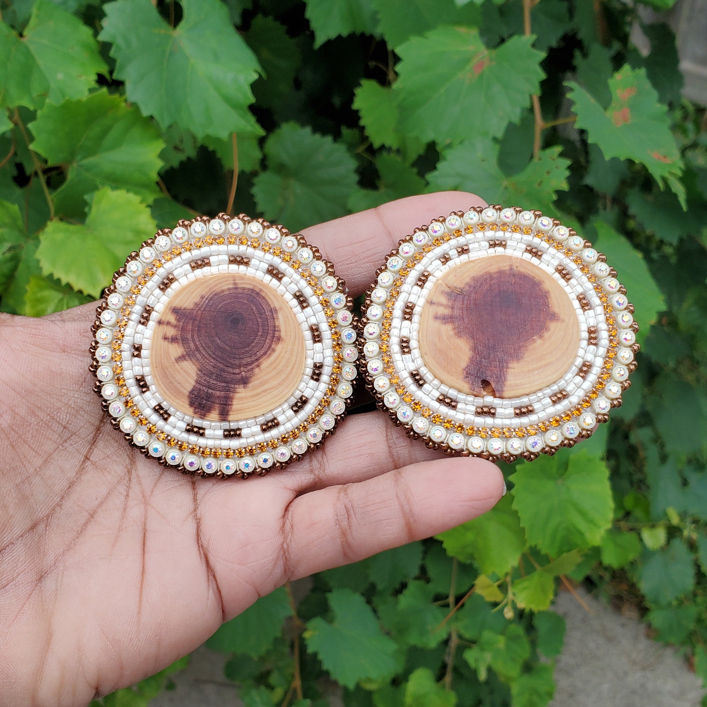 Hand Carved Beaded Cedar Earrings | Creative Natives - Lumbee Artists