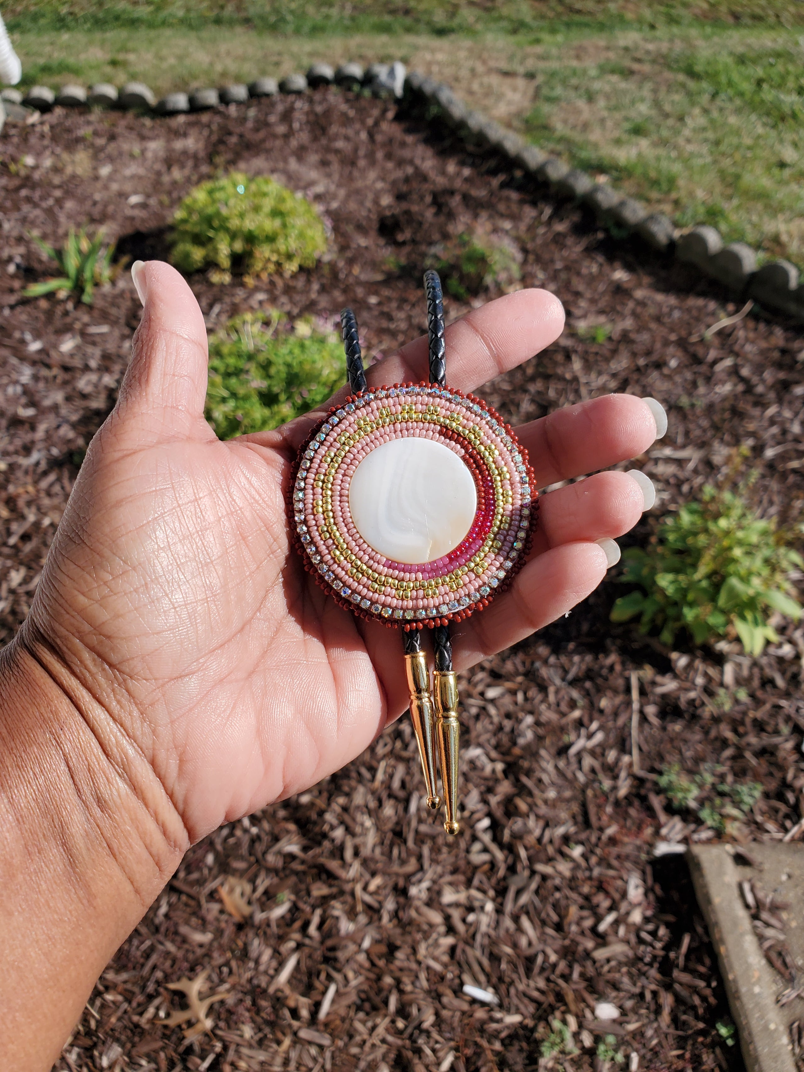Hand Beaded River Shell Bolo Tie | Creative Natives - Lumbee Artists